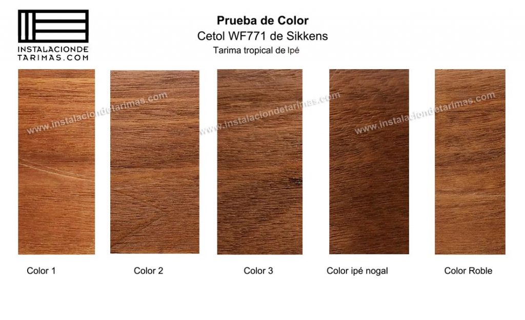 Prueba de color con el cetol WF771 con 5 colores de sikkens