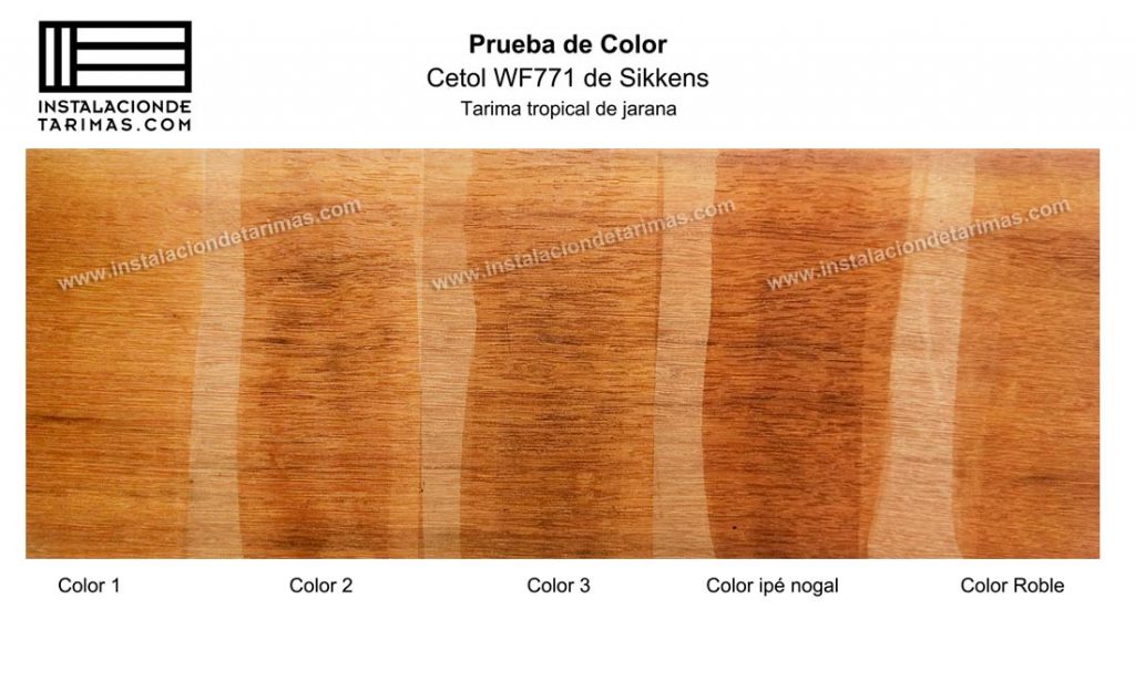 Prueba de color con el cetol WF771 con 5 colores de sikkens